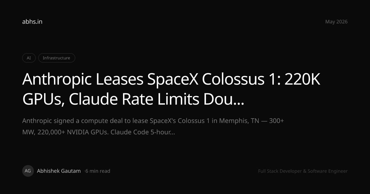 Anthropic Leases SpaceX Colossus 1: 220K GPUs, Claude Rate Limits ...