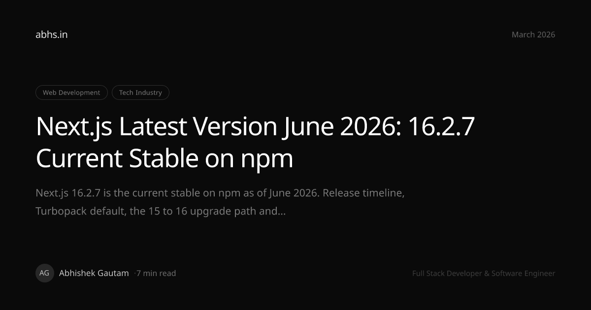 Next.js Latest Version March 2026: Current Stable on npm | Abhishek Gautam